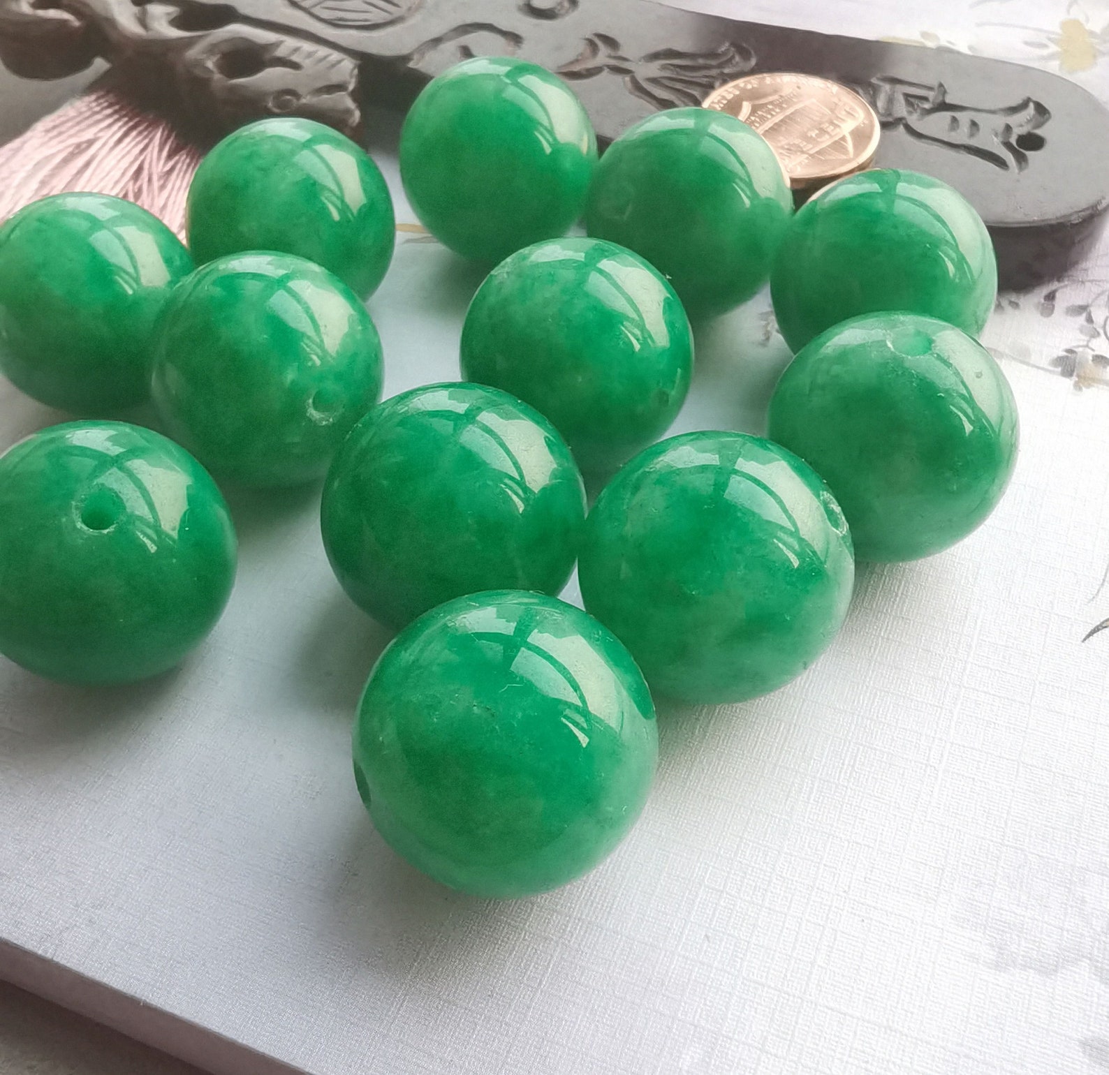 20mm Round Ball Green Jade Beads,pass Hole Jade Stone,gemstone Jewelry ...