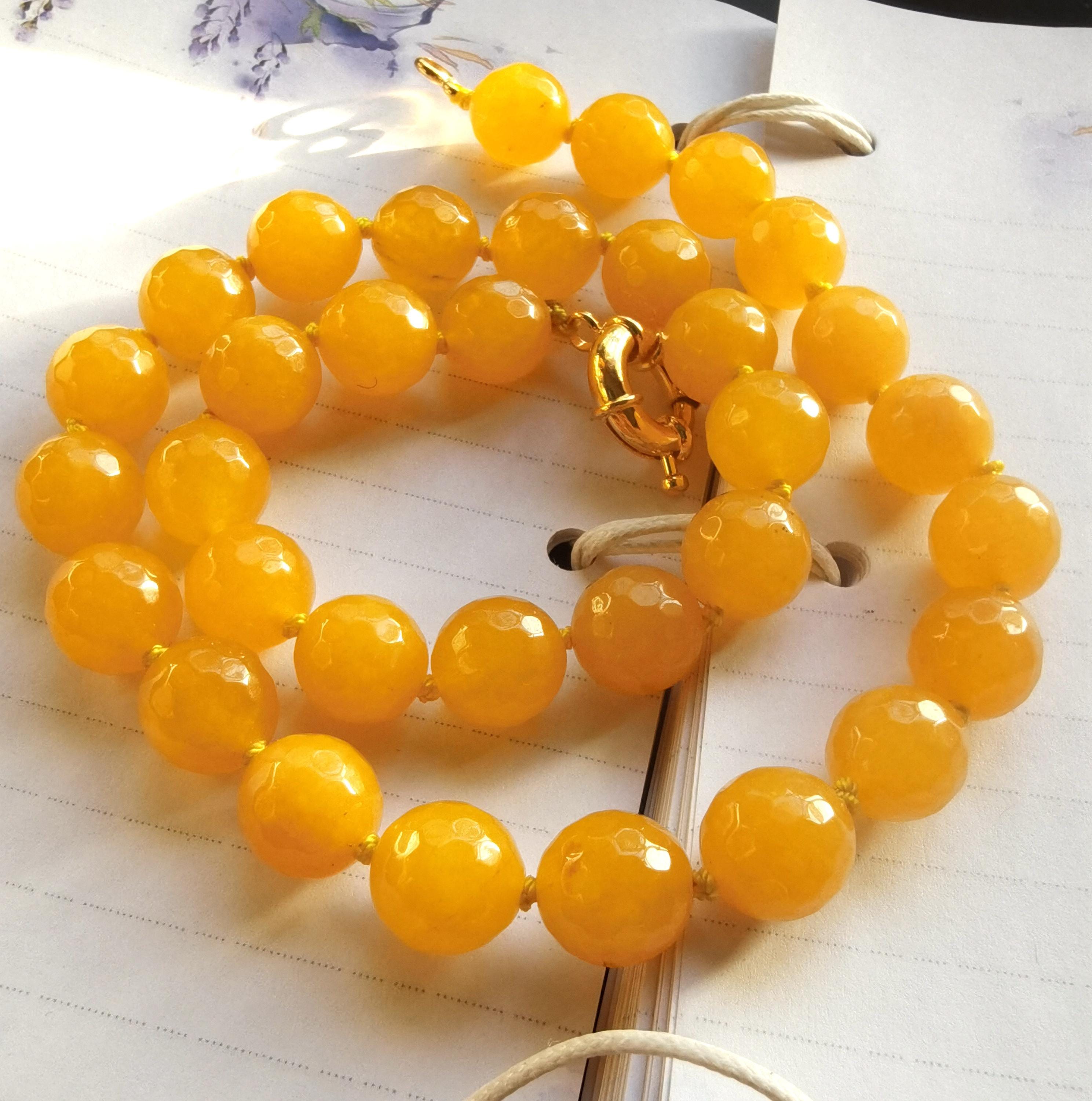 Faceted Yellow Jade Beaded Necklace: Knotted Amulet Gemstone Jewelry - Etsy