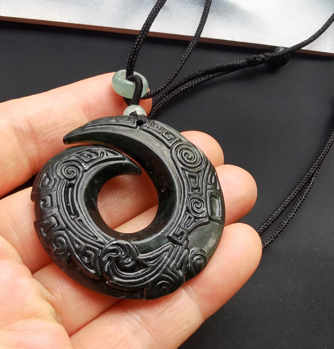 Dragon Jade Hook Amulet Pendantcarved Natural Black Green AAA - Etsy