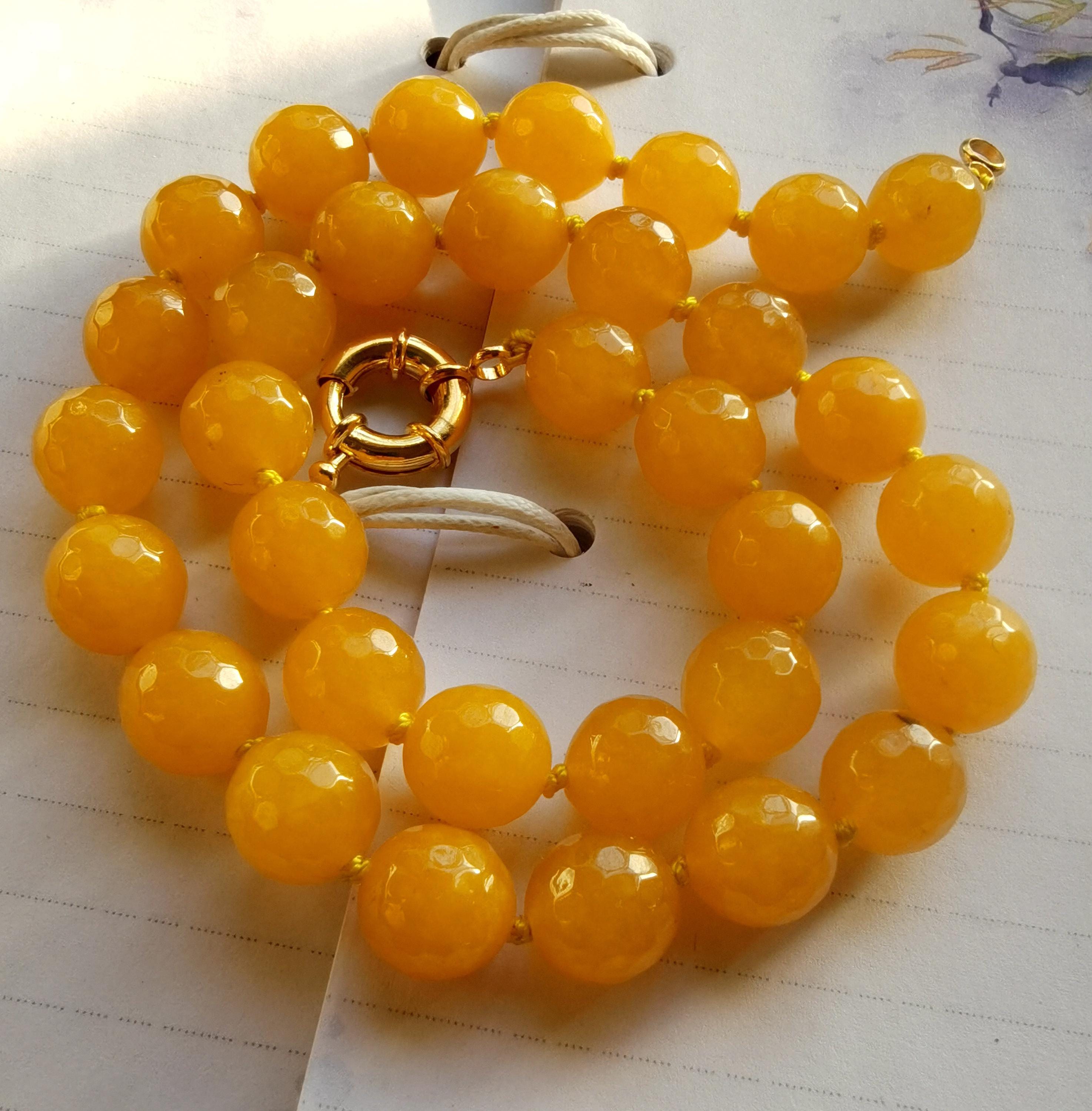 Faceted Yellow Jade Beaded Necklace: Knotted Amulet Gemstone Jewelry - Etsy