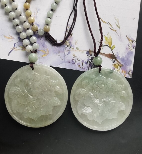 Rose Flower Carved Natural Jadeite Jade Stone Necklace Grade - Etsy