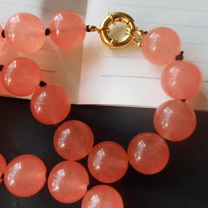 Pink Orange Jade Chunky Beaded Necklace, Knotted Statement Jewelry - Etsy