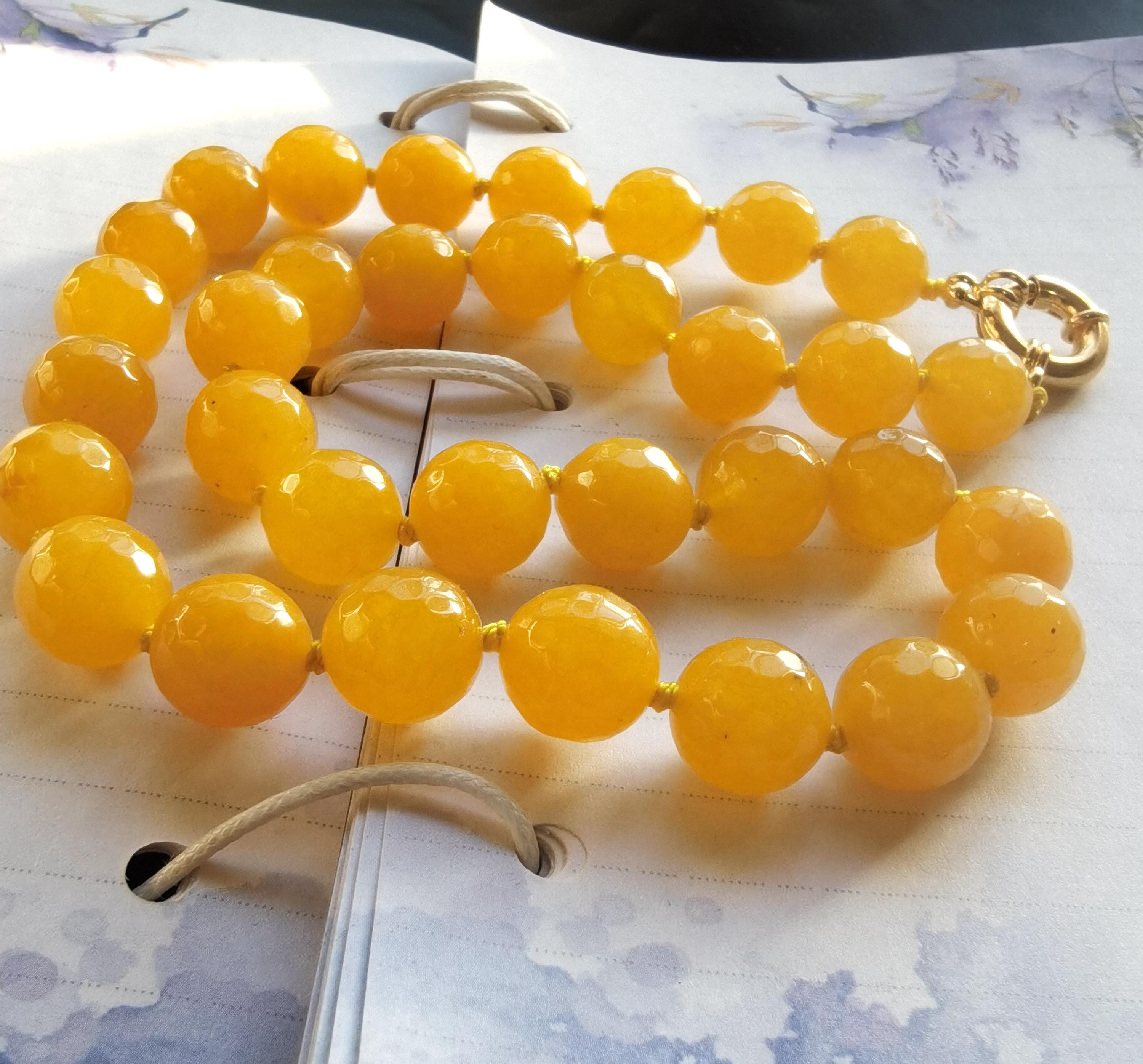Faceted Yellow Jade Beaded Necklace: Knotted Amulet Gemstone Jewelry - Etsy