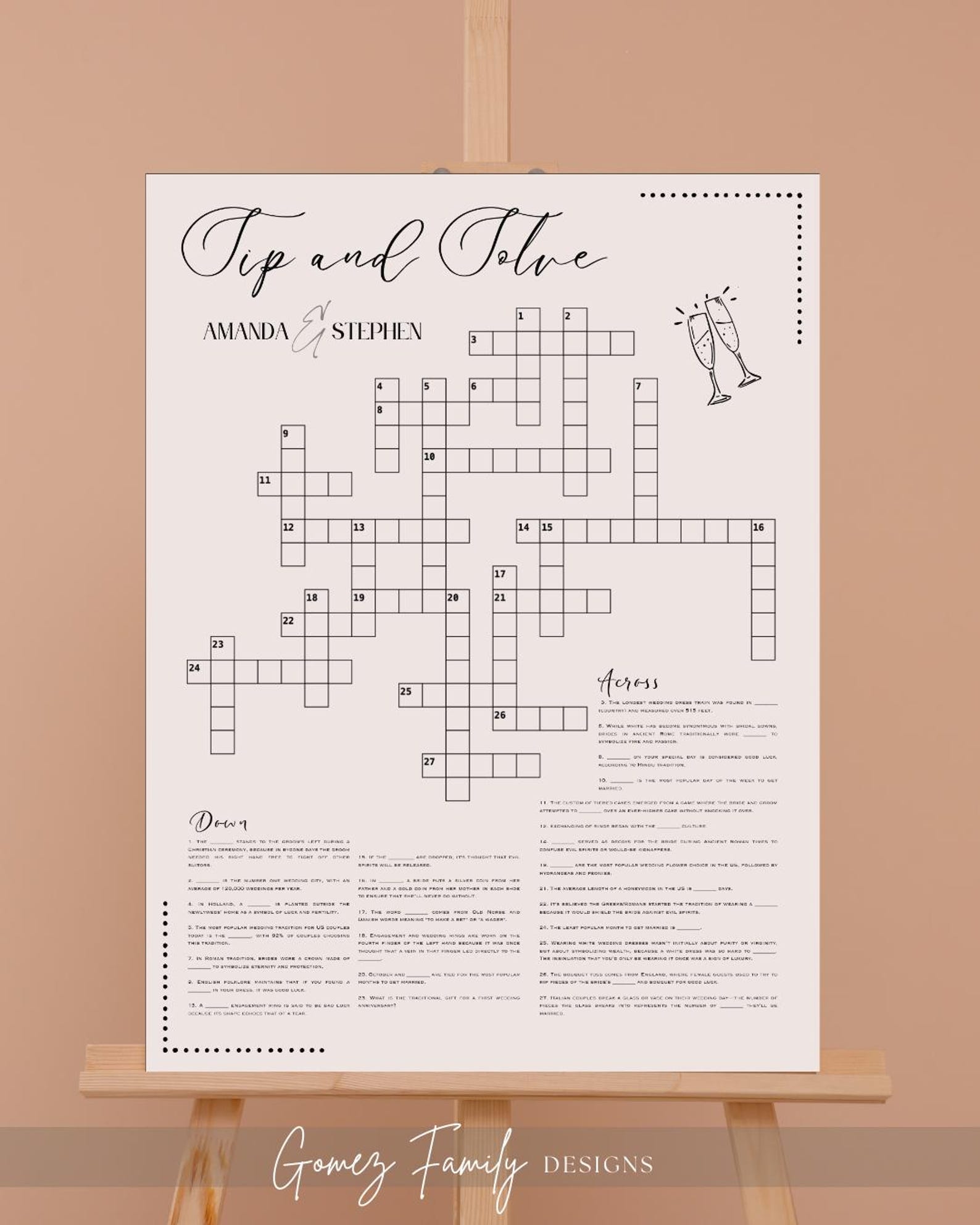 Any Size Custom Sip and Solve Wedding Crossword Puzzle Template Any ...