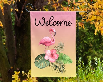 Flamingo Tropical Flowers Welcome Garden Flag Sublimation | Etsy