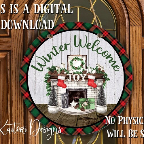 Round Door Hanger Christmas Welcome Hello Winter and Blank | Etsy