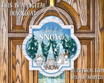 Let It Snow Winter Gnomes Round Door Hanger Sublimation | Etsy