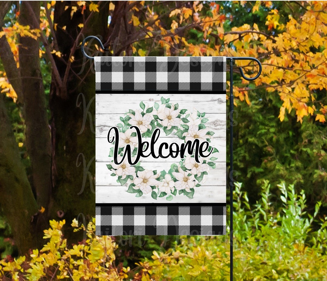 Welcome Magnolia Wreath Farmhouse Garden Flag Sublimation Design - Etsy