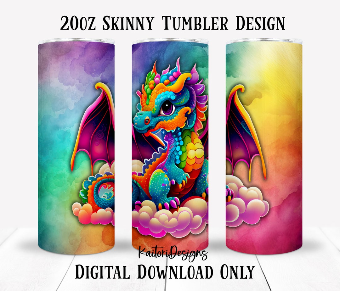 Bright Neon Rainbow Dragon 20oz Skinny Tumbler Sublimation Design ...