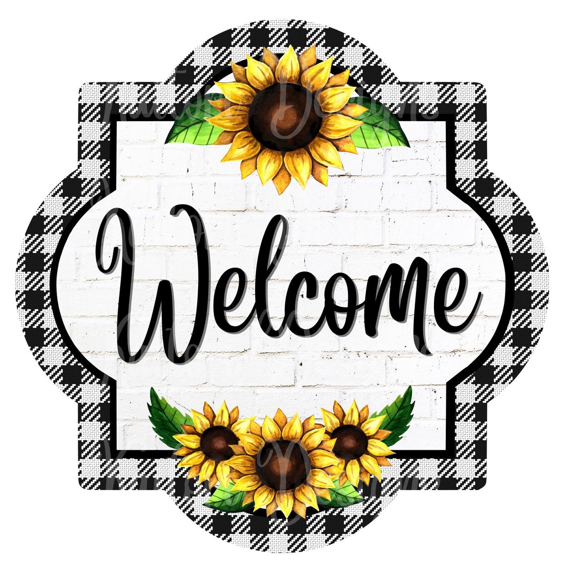 Sunflower Buffalo Plaid Welcome Quatrefoil Door Hanger | Etsy