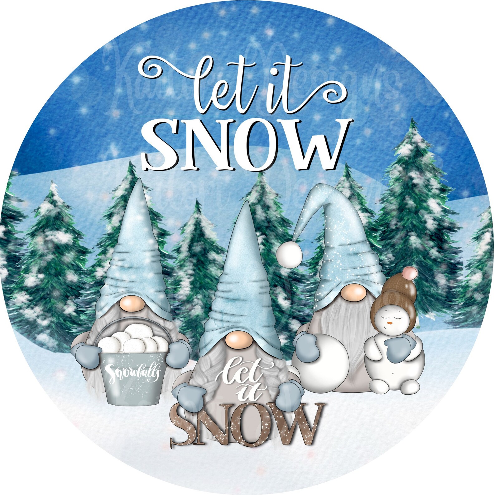 Let It Snow Winter Gnomes Round Door Hanger Sublimation Design- Digital ...