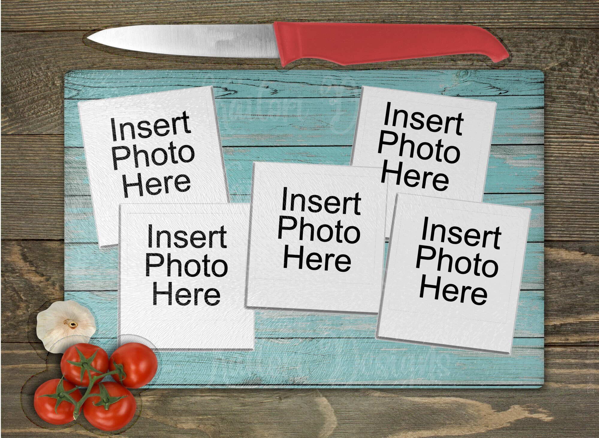 Custom Photo Frames on Teal Wood Background Cutting Board - Etsy