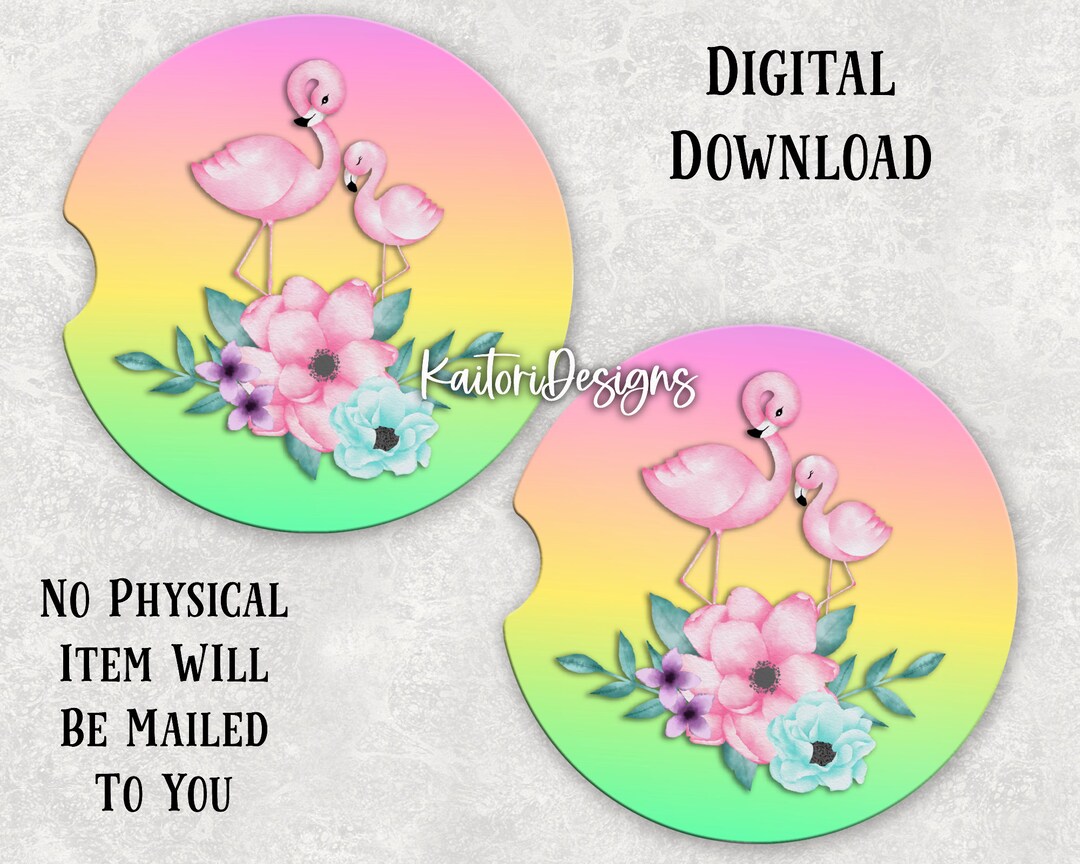 Flamingo Floral Ombre Car Coaster Sublimation Design Template- Digital ...