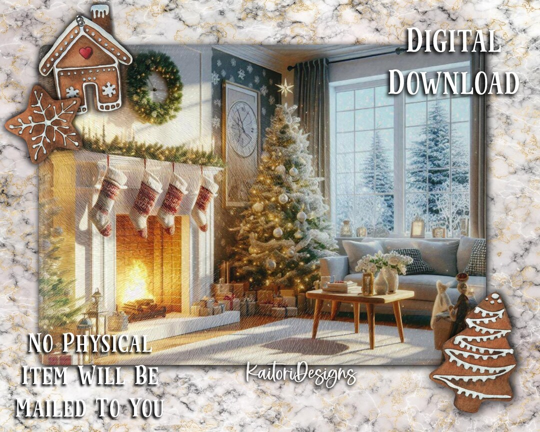 Christmas Fireplace Cozy Scene Cutting Board Sublimation Design ...