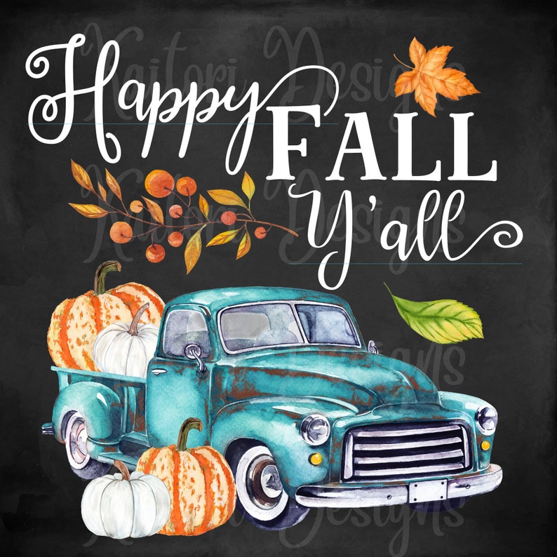 Happy Fall Y'all Blue Truck Chalkboard 8x8 Sign | Etsy