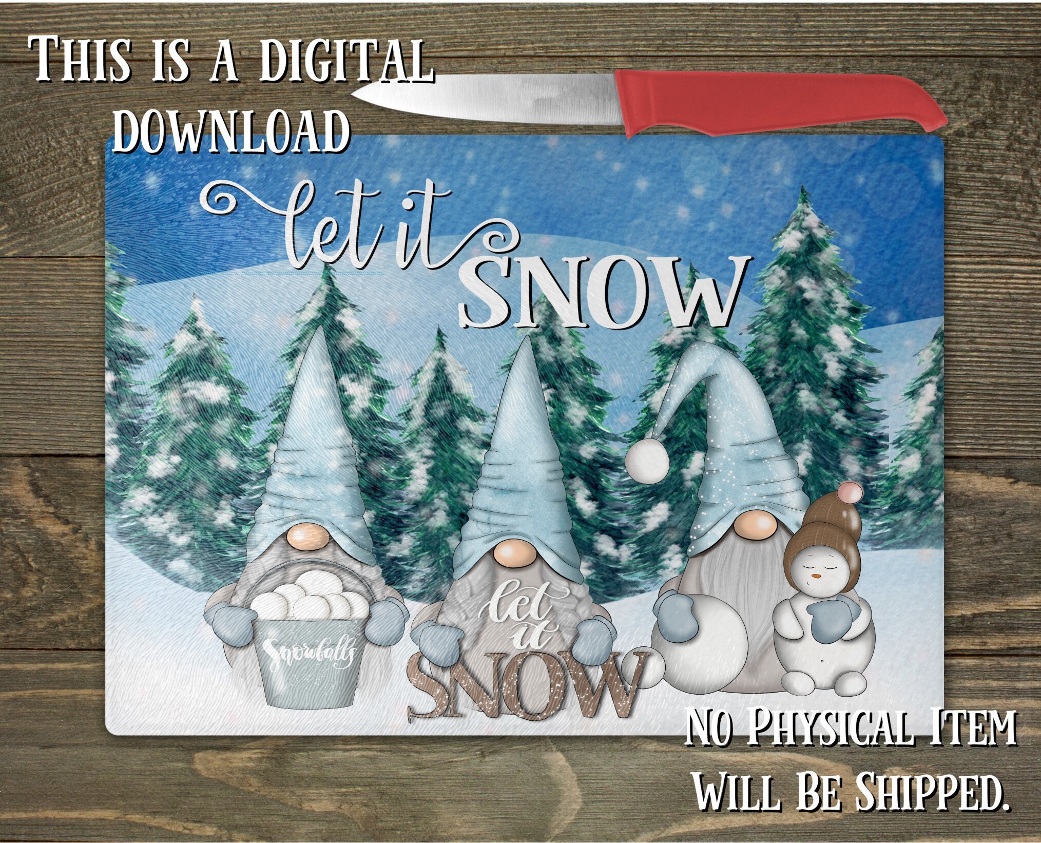 Let It Snow Winter Gnomes Cutting Board Sublimation Design | Etsy