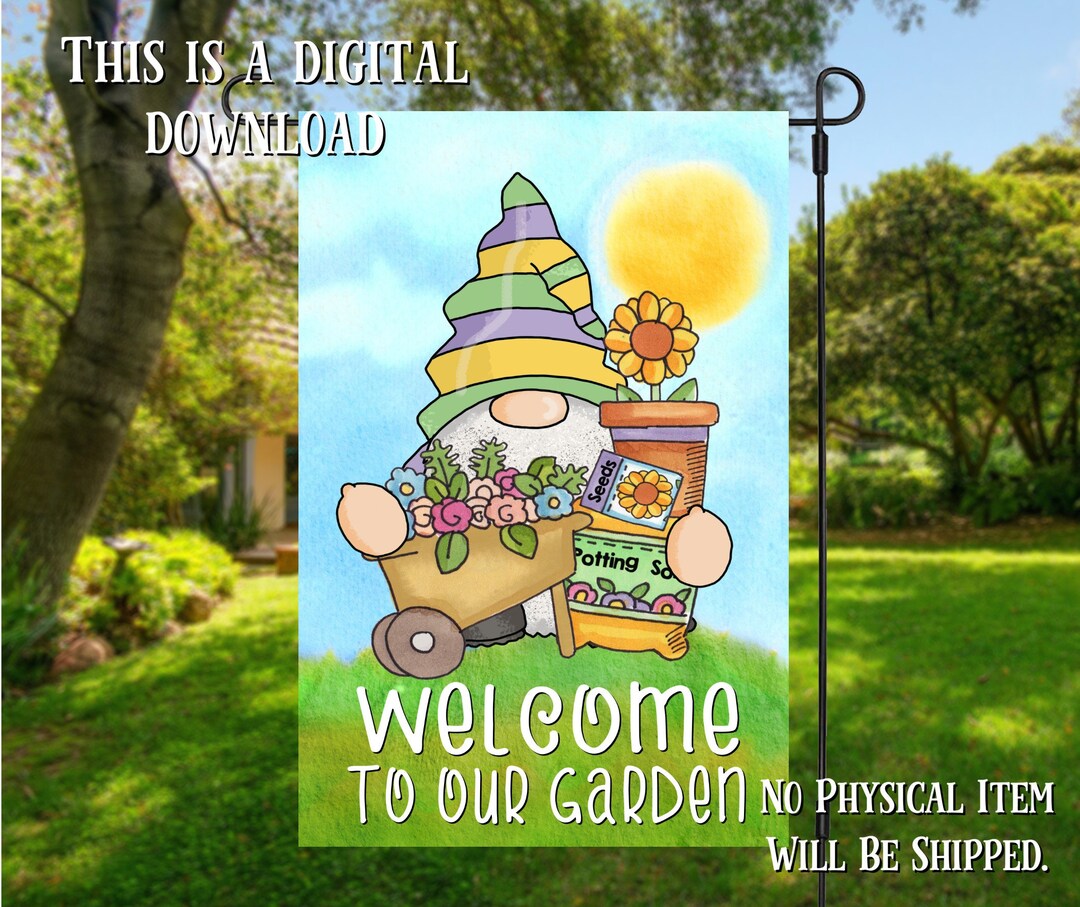 Welcome to Our Garden Gnome Garden Flag Sublimation Design-digital ...