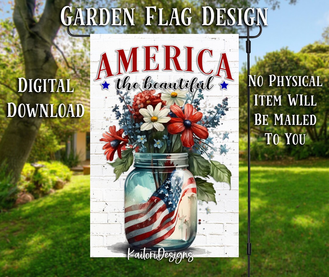 America the Beautiful Flower Jar Garden Flag Sublimation Design ...