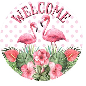 Tropical Flamingo Watercolor Welcome Door Hanger Sublimation Design ...