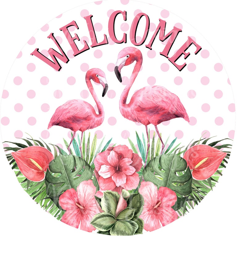 Tropical Flamingo Watercolor Welcome Door Hanger Sublimation | Etsy