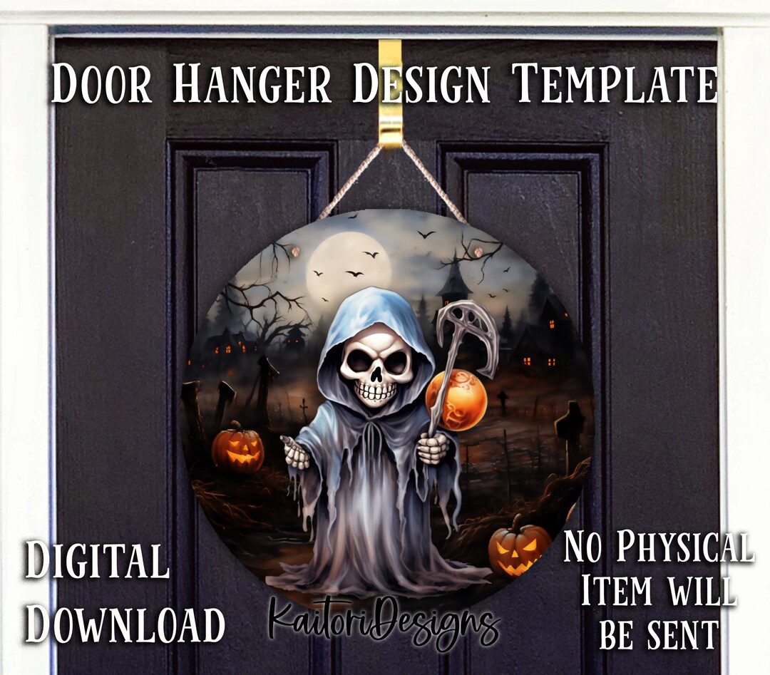 Grim Reaper Cartoon Spooky Halloween Round Door Hanger Sublimation ...