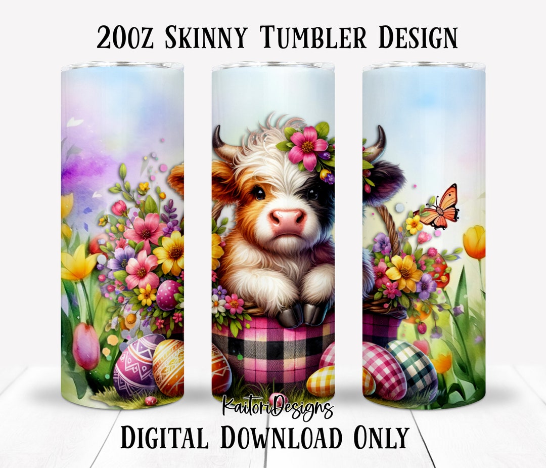 Highland Cow in Easter Basket - 20oz Skinny Tumbler Sublimation Design ...