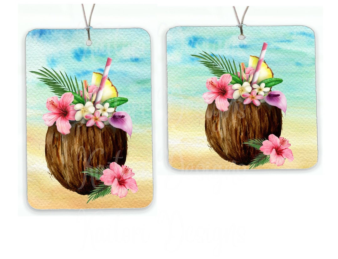 Watercolor Coconut Cocktail Drink on the Beach Rectangular and Square ...