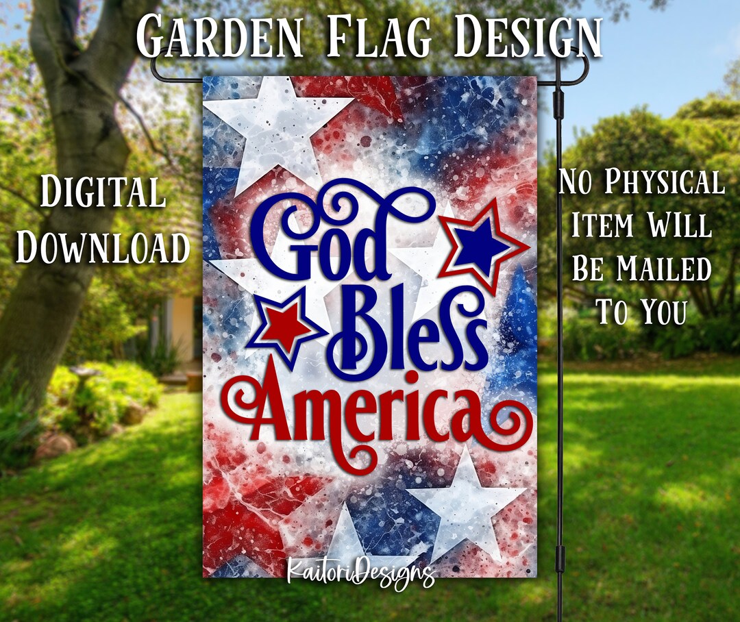God Bless America Watercolor Stars Garden Flag Sublimation Design ...