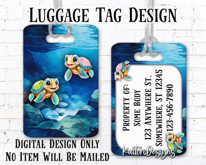 Ocean Sea Turtles Luggage Tag Sublimation Design - Etsy