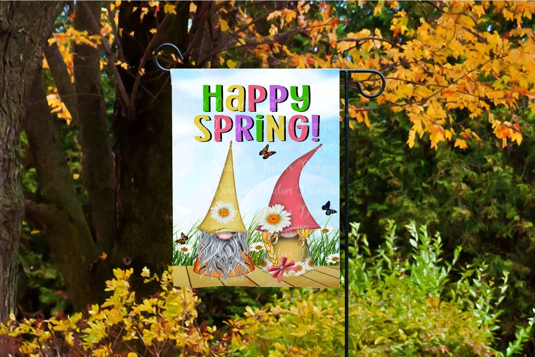 Happy Spring Gnome Garden Flag Sublimation Design - Etsy
