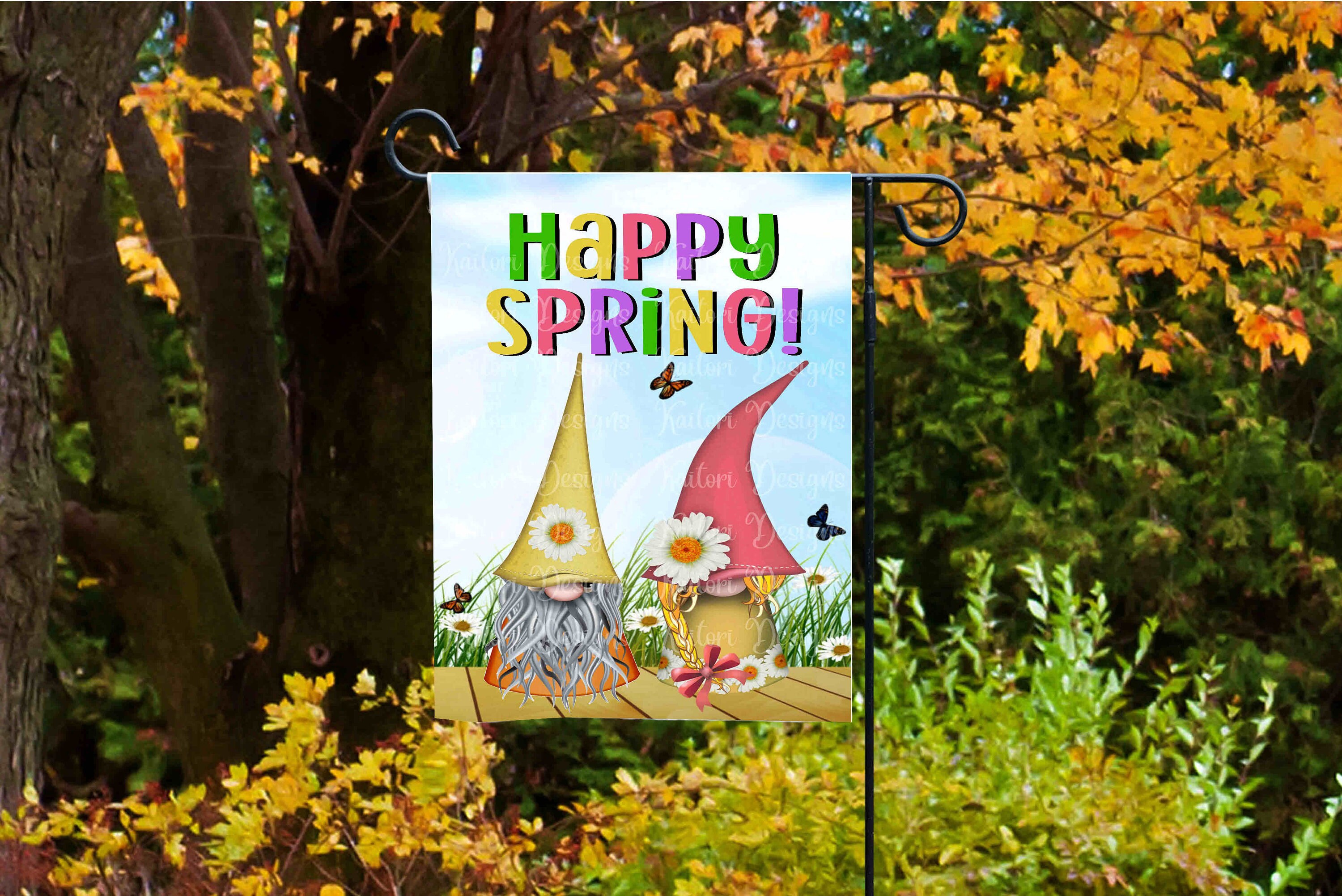 Happy Spring Gnome Garden Flag Sublimation Design - Etsy