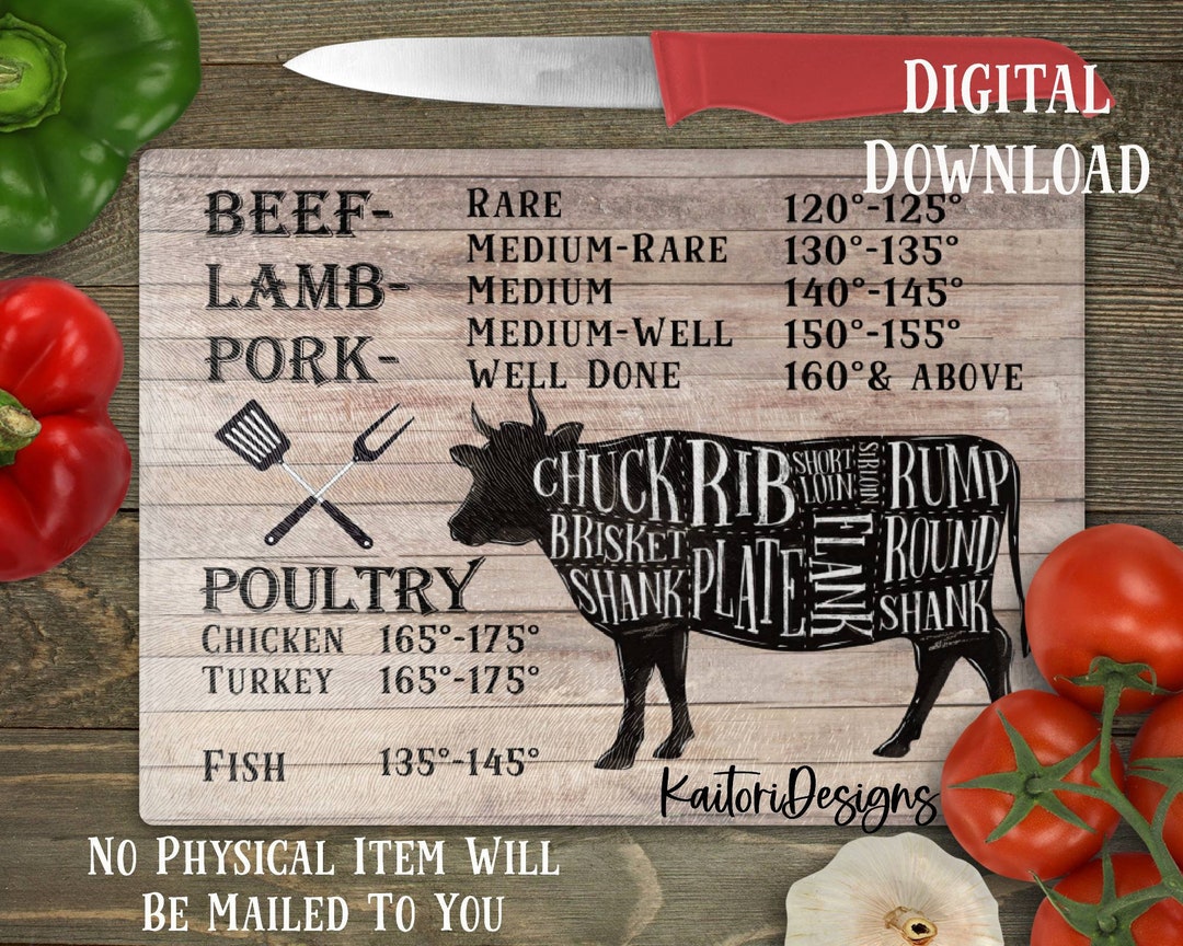 Meat Cooking Times on Wood Background Cutting Board Sublimation Design ...