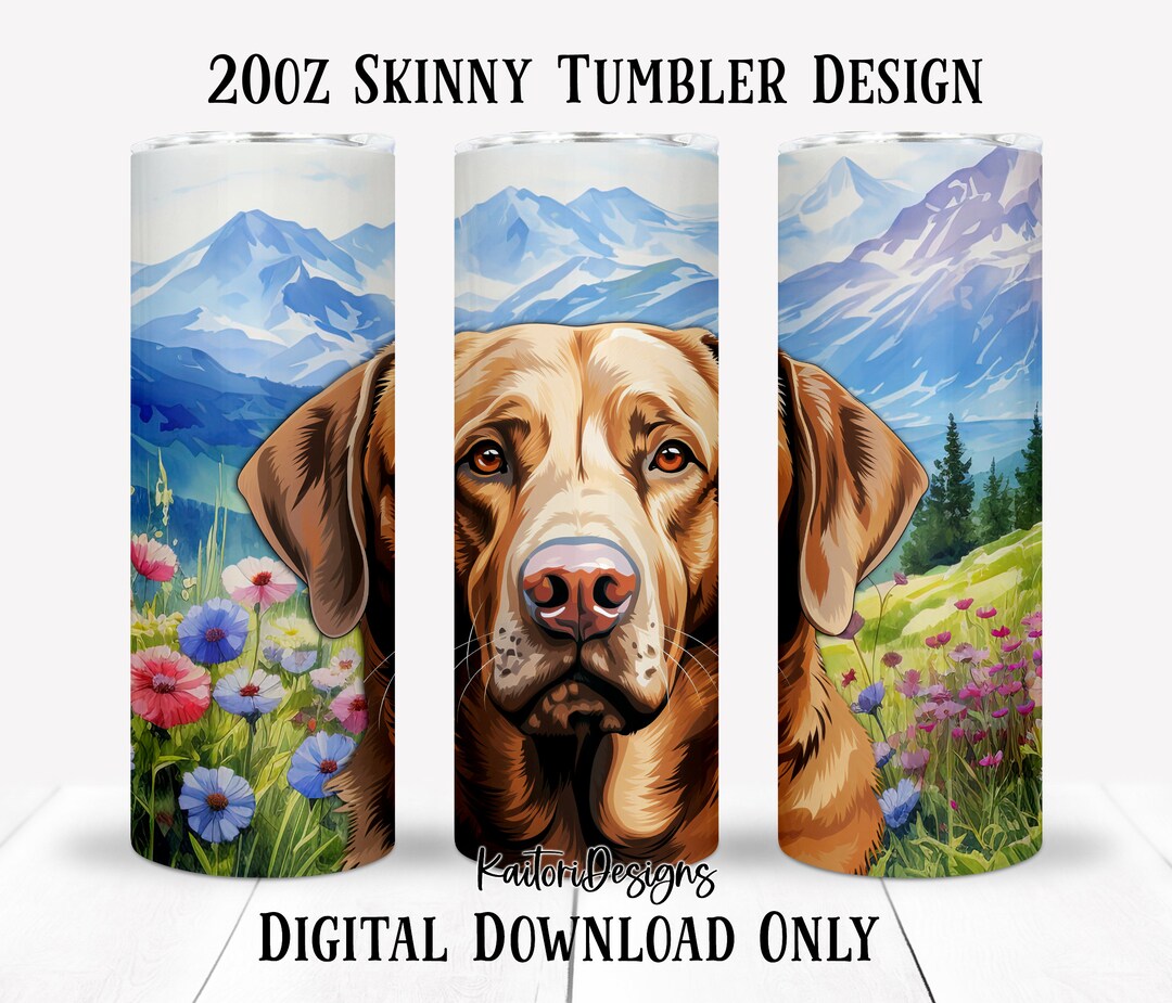 Yellow Lab Dog in Flower Field Skinny Tumbler Sublimation Design ...