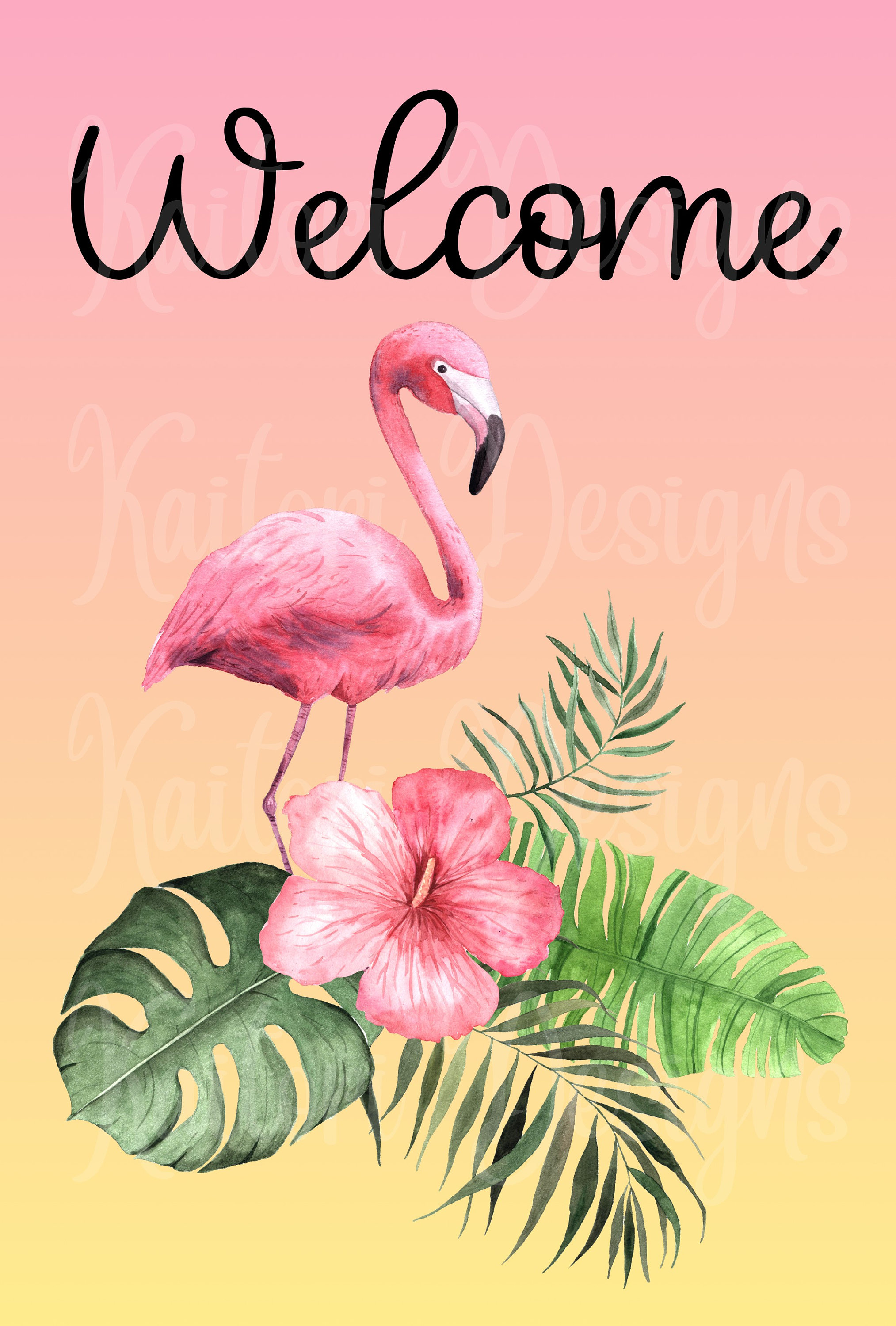 Flamingo Tropical Flowers Welcome Garden Flag Sublimation | Etsy
