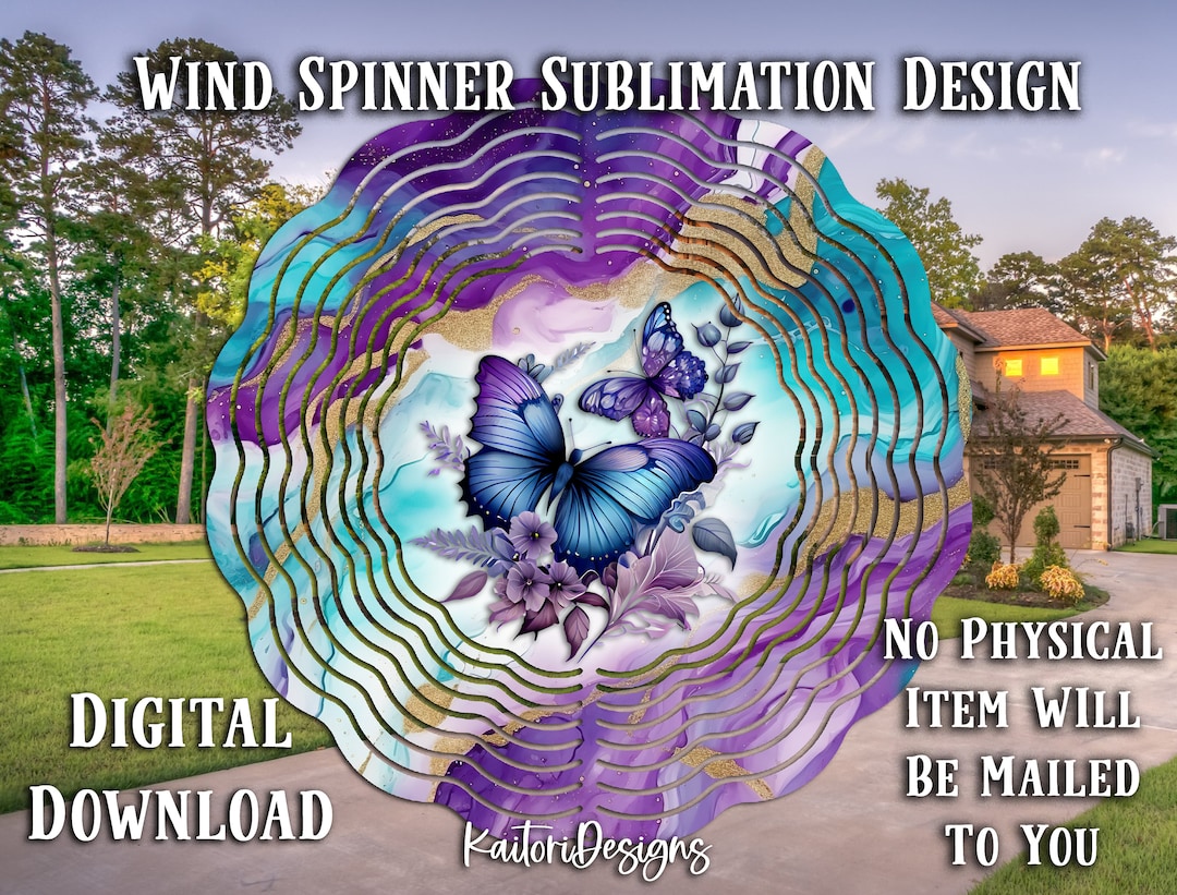Butterflies Teal and Purple Alcohol Ink Wind Spinner Sublimation Design ...