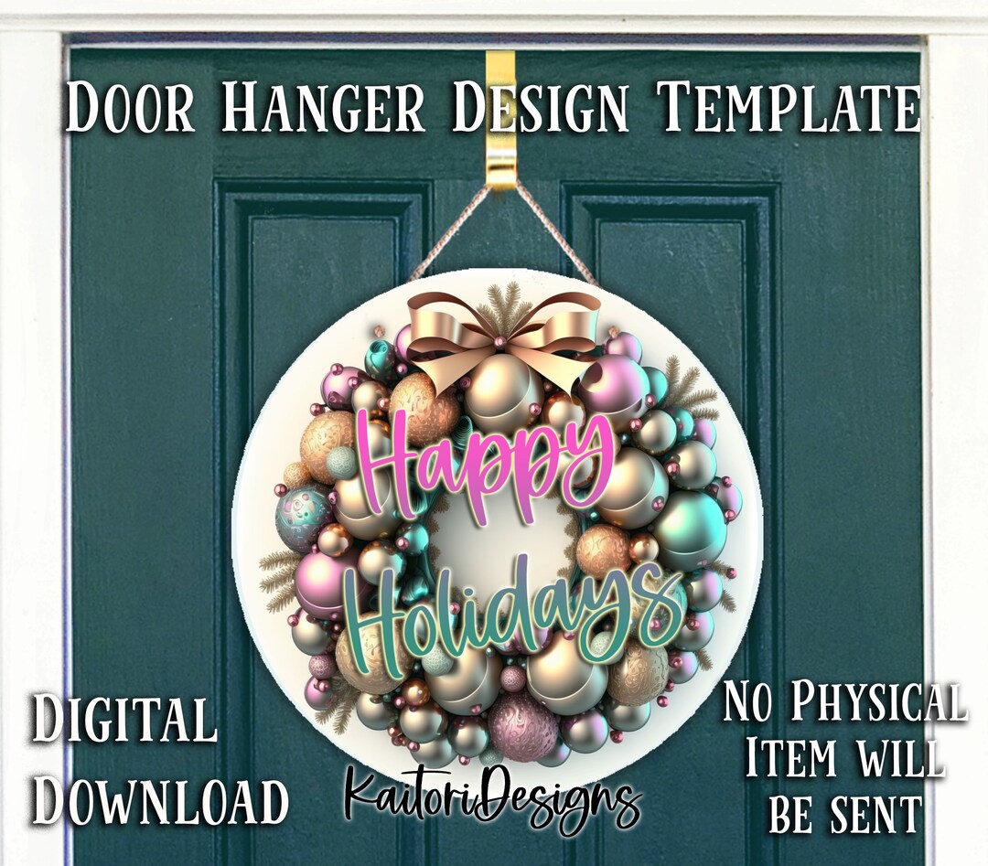 Happy Holidays Pink and Teal Christmas Ball Wreath Round Door Hanger ...