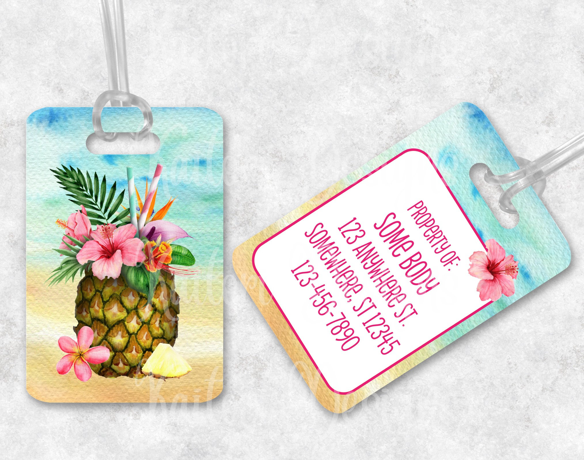 Watercolor Pineapple Cocktail Luggage Tag Sublimation Design - Etsy