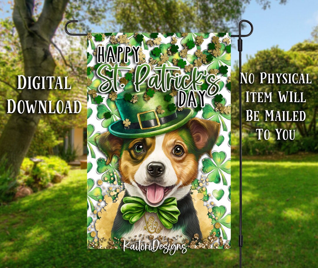 St. Patrick's Day Dog in Tophat Garden Flag Sublimation Design-digital ...