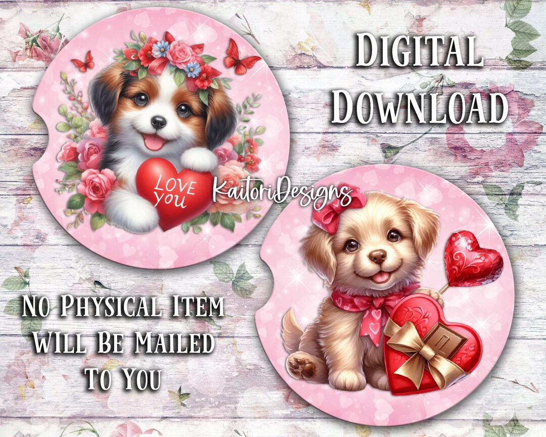 Valentine Puppies Car Coaster Sublimation Design Digital Download - Etsy