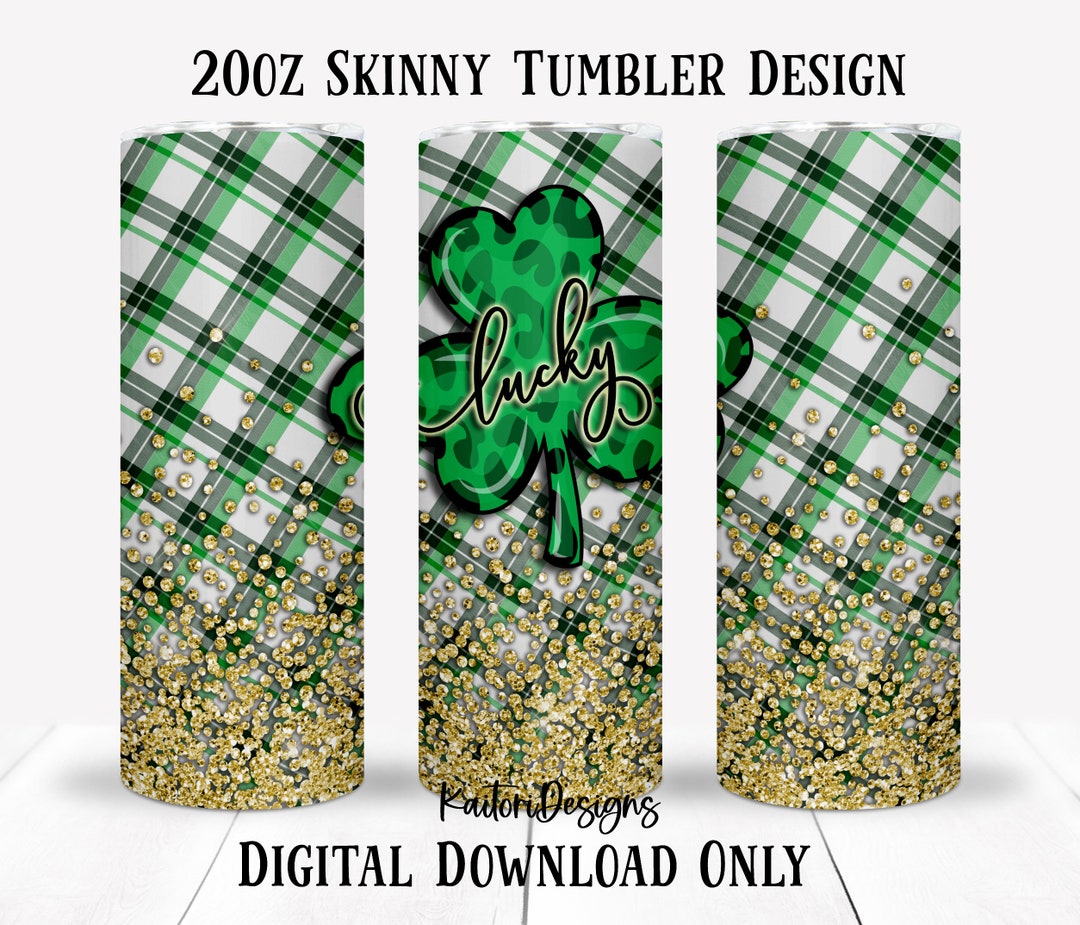 Lucky Leopard Clover St. Patrick's Day Plaid Glitter 20oz Skinny ...
