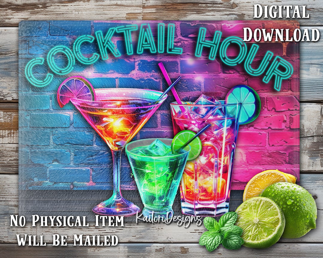 Neon Cocktail Hour Cutting Board Sublimation Design Template- Digital ...