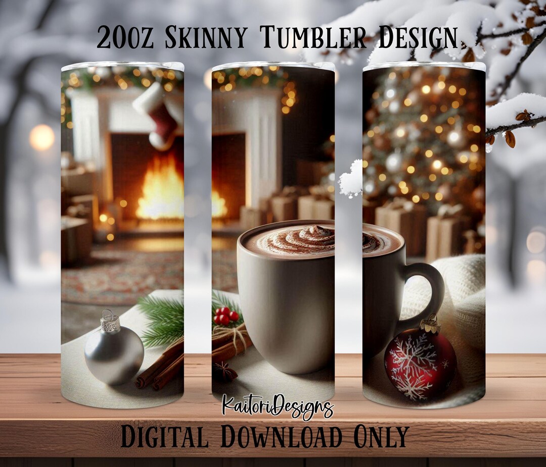 Cozy Christmas Fireplace Scene Skinny Tumbler Sublimation Design ...
