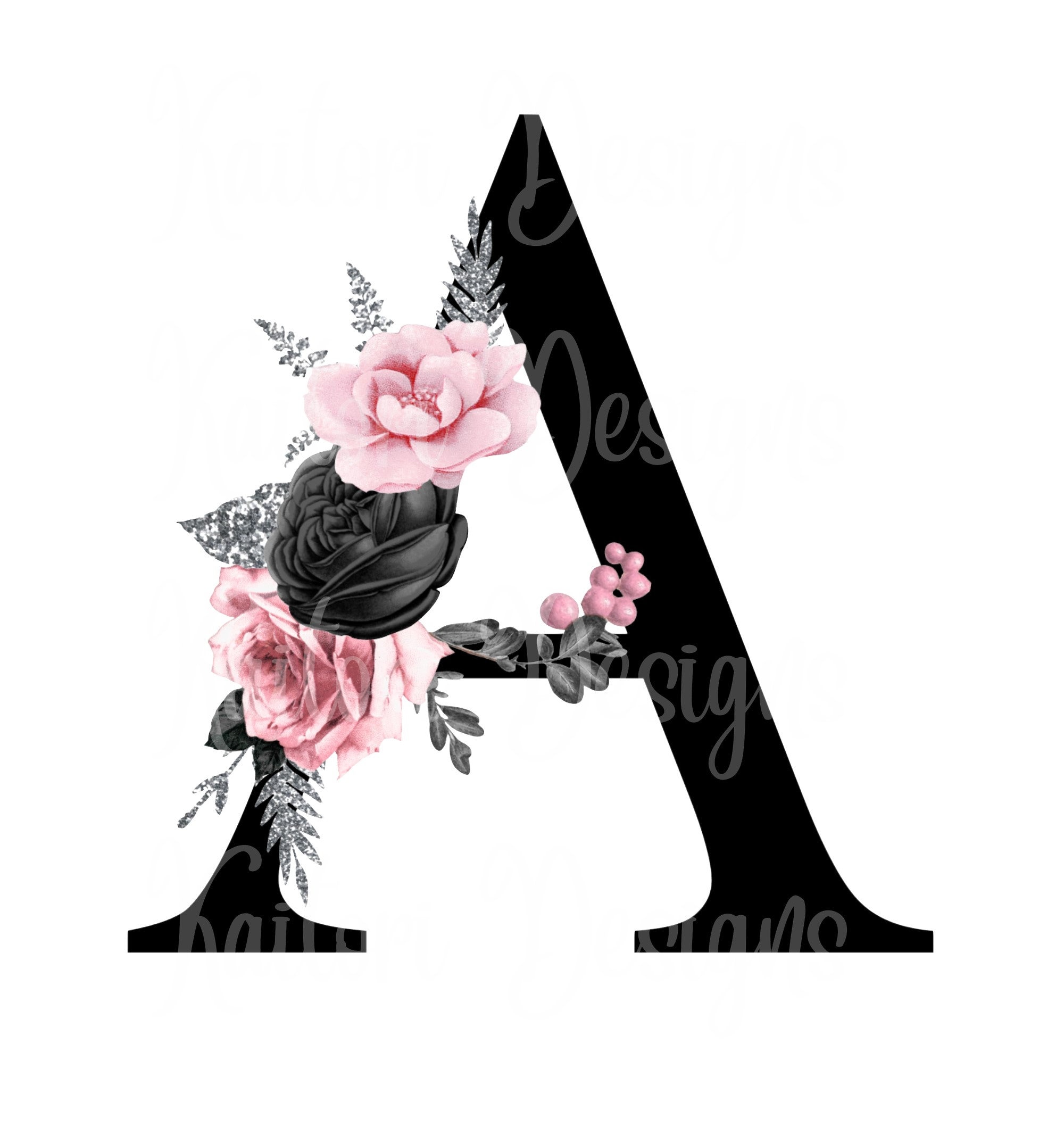 Pink and Black Roses Alphabet Set Sublimation Design Bundle - Etsy