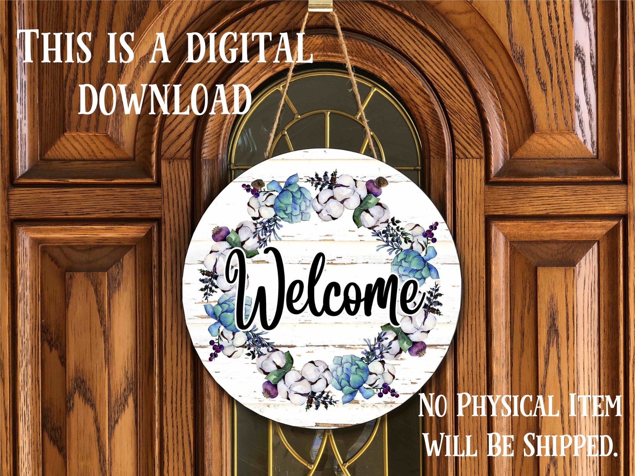 Cotton Wreath Welcome Round Door Hanger Sublimation Design - Etsy