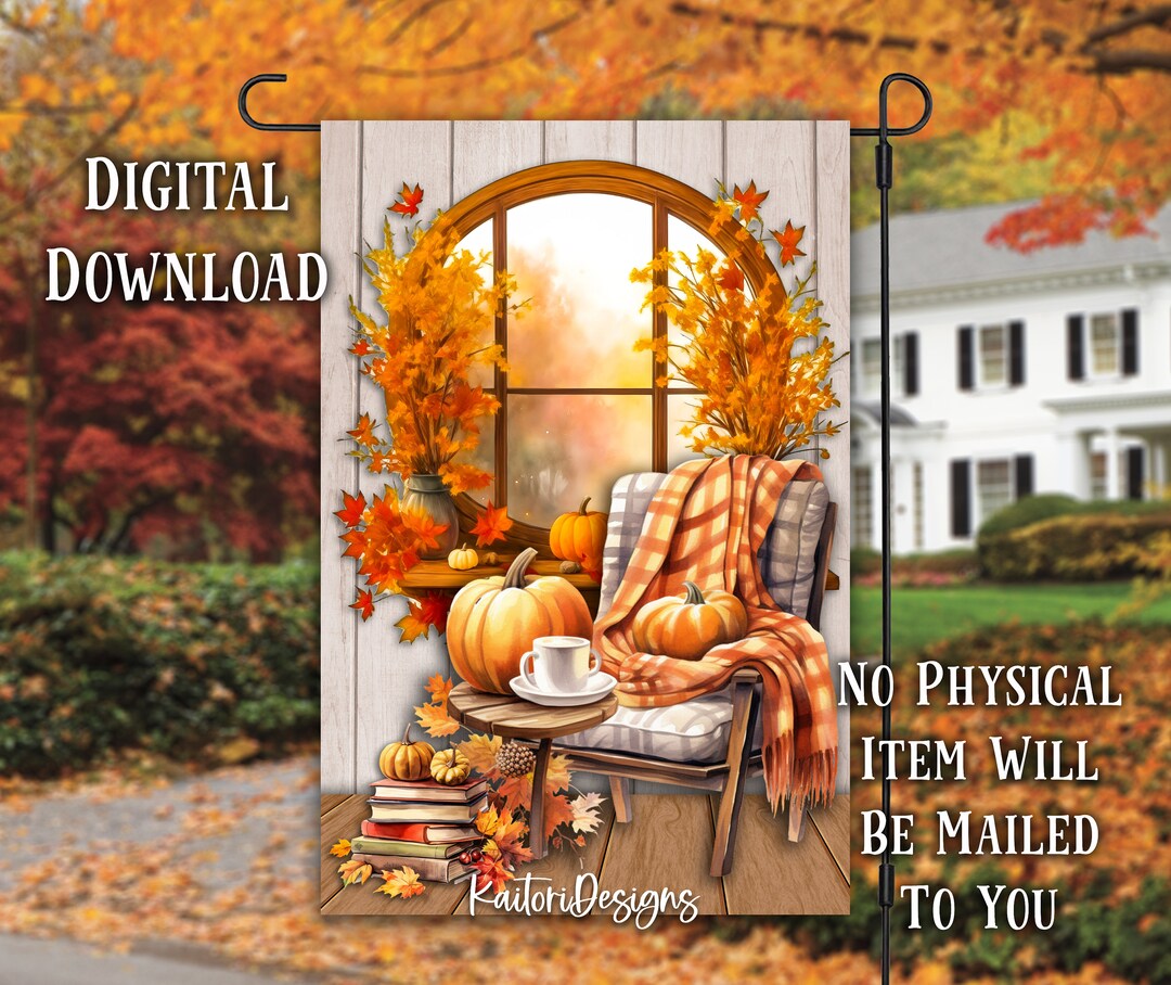 Cozy Fall Chair and Window Scene Garden Flag Sublimation Design ...