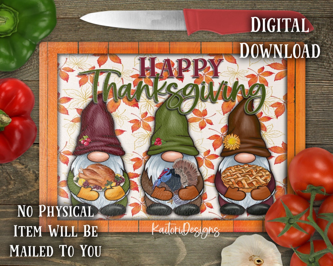 Happy Thanksgiving Gnomes Wood Frame Cutting Board Sublimation Design ...