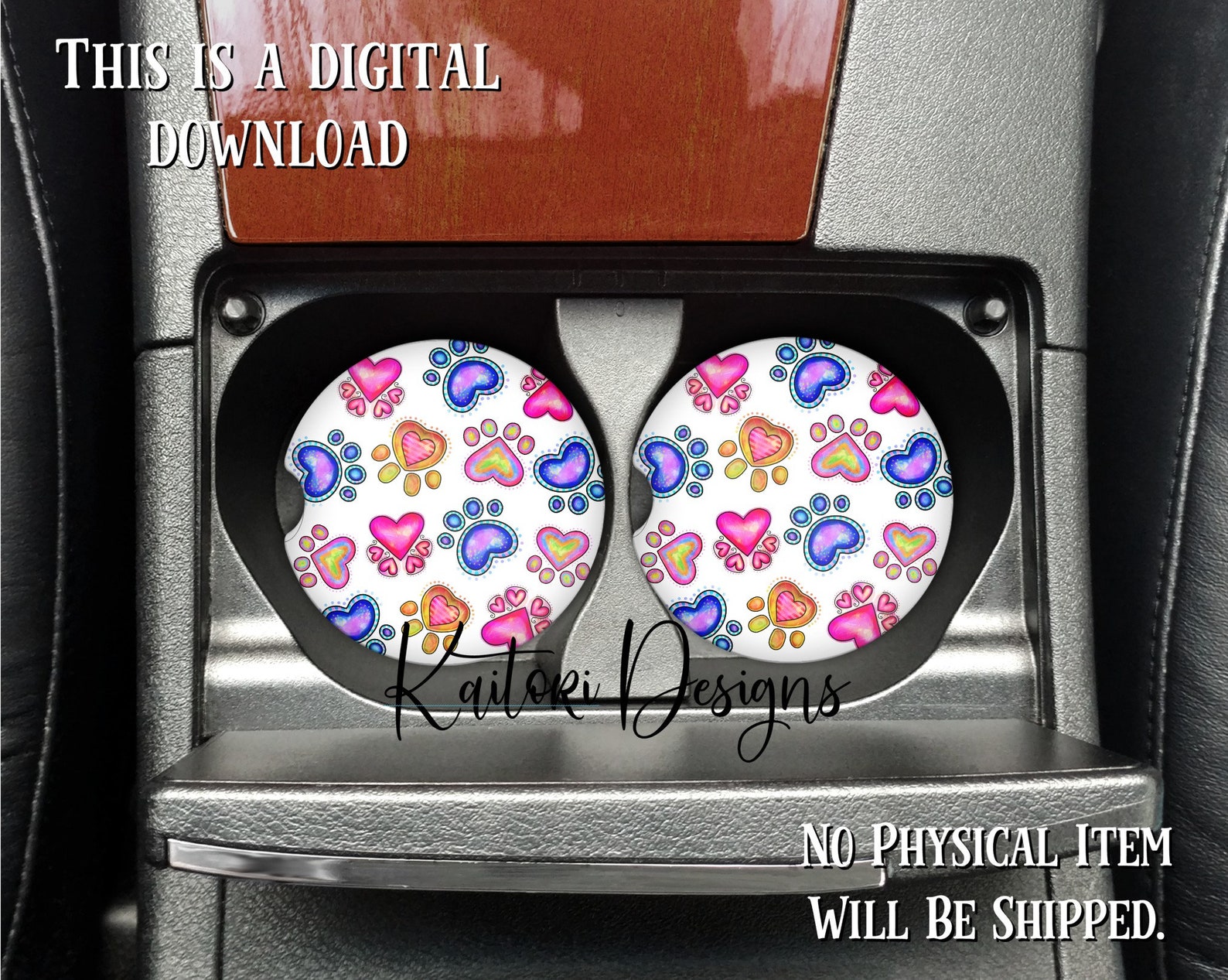 Paw Print Hearts Car Coaster Sublimation Design Template - Etsy