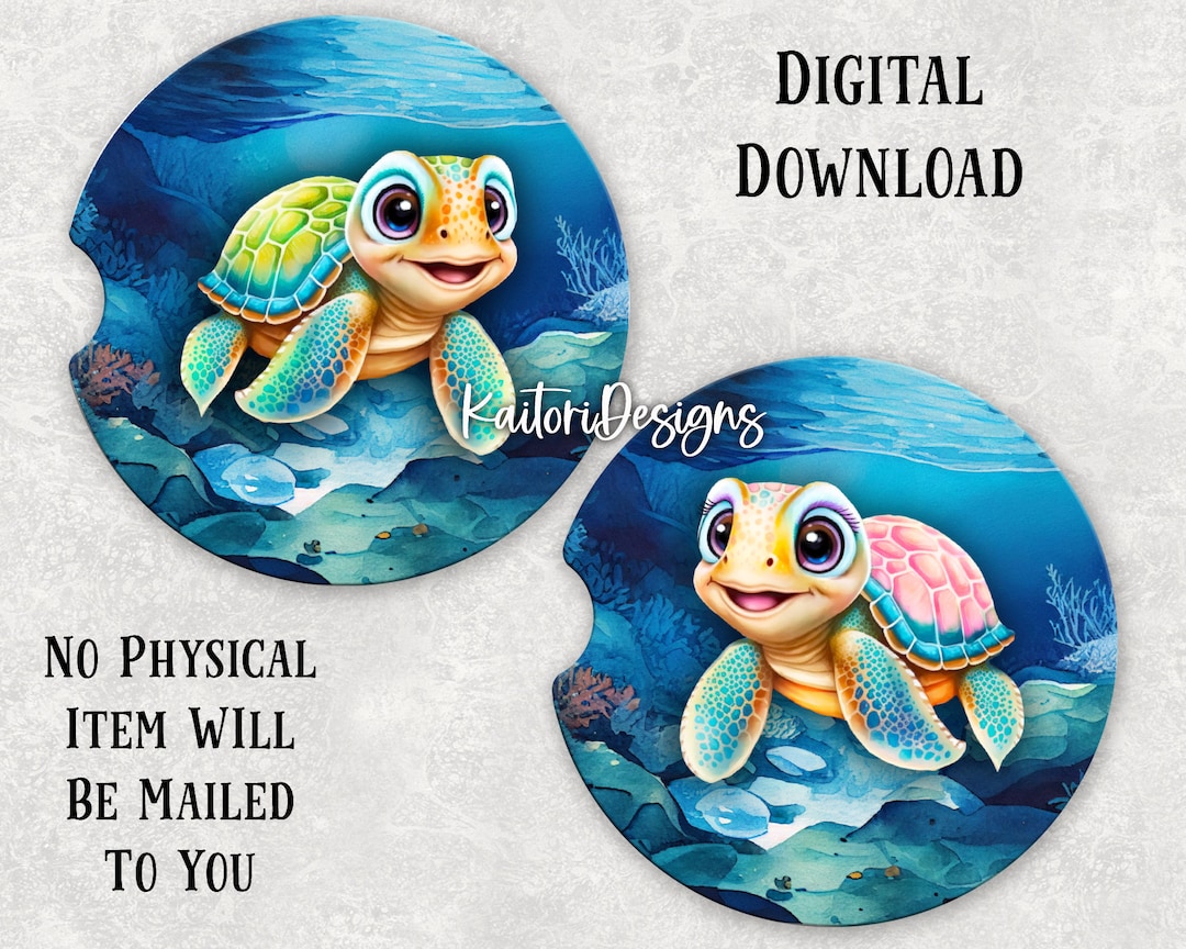 Ocean Seaturtles Watercolor Car Coaster Sublimation Design Template ...