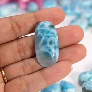 Deep Blue Larimar Stone, Oval Larimar Palm Stone Cabochon, Dominican ...