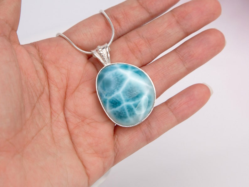 Turtleback Larimar Pendant Necklace, Deep Blue Larimar Jewelry, Blue ...